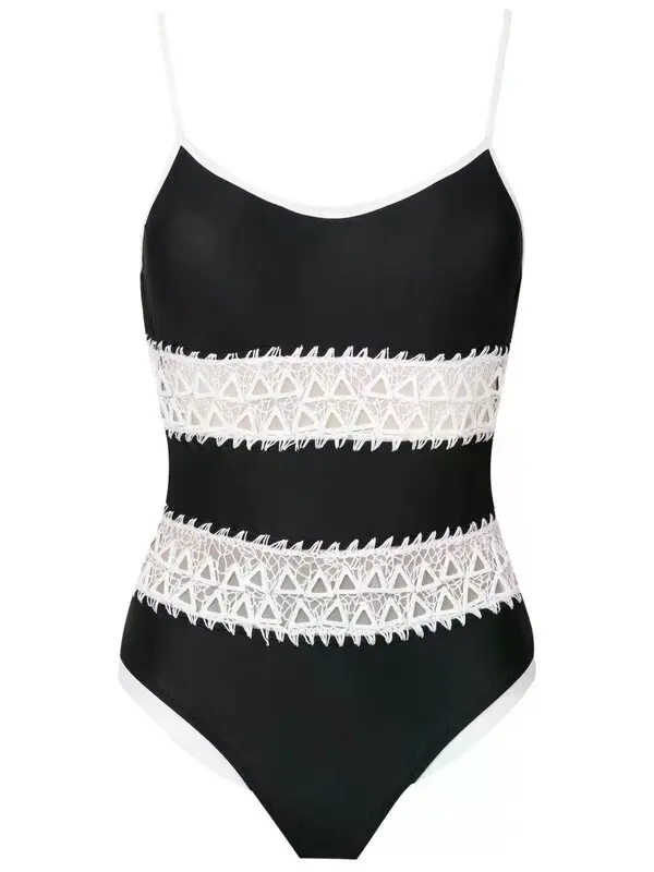 AMIR SLAMA Lace-detail Striped Swimsuit - Black