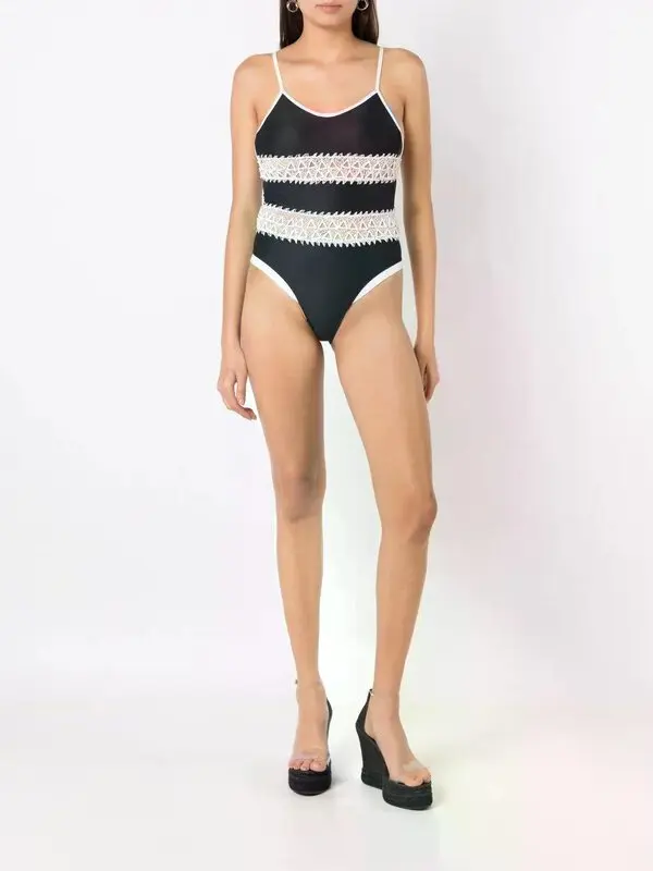 AMIR SLAMA Lace-detail Striped Swimsuit