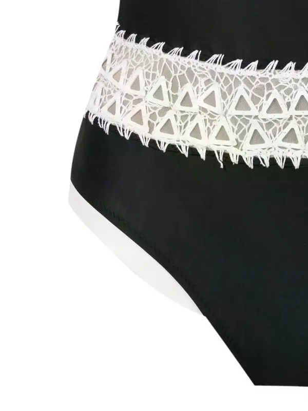 AMIR SLAMA Lace-detail Striped Swimsuit