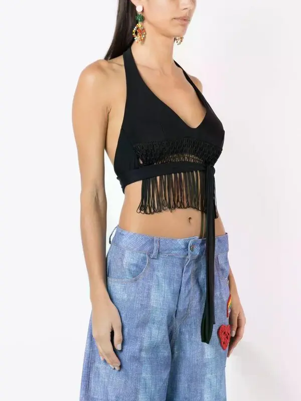 AMIR SLAMA Macramé-hem V-neck Top