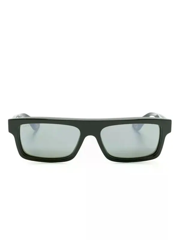 Gucci Logo-debossed Rectangle-frame Sunglasses - Green