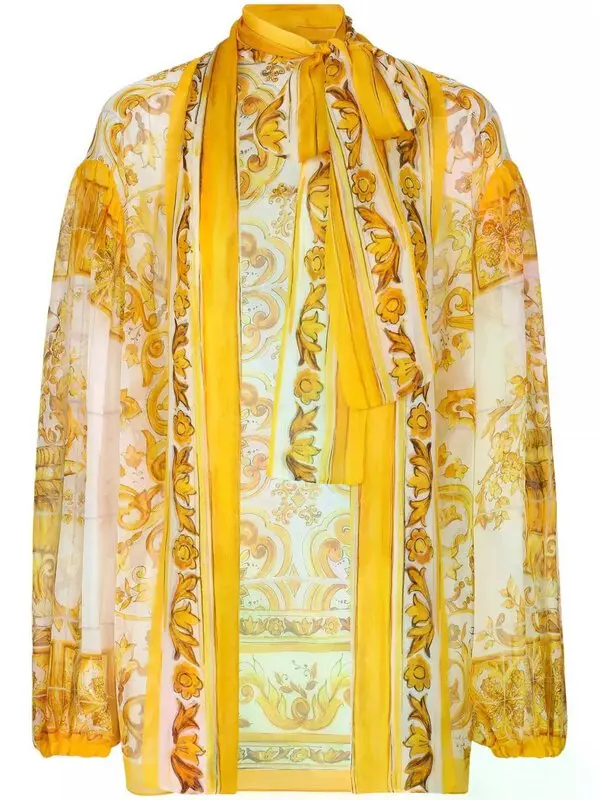Dolce & Gabbana Majolica-print Silk Blouse - Yellow