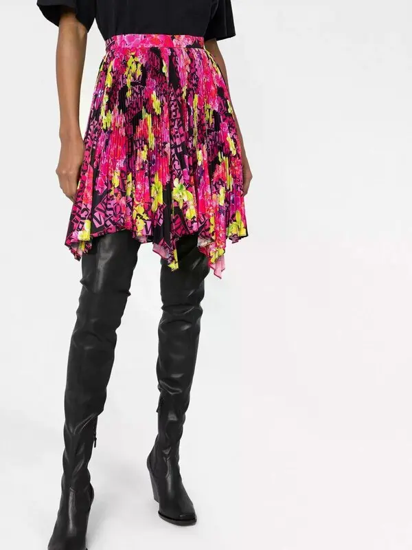 Versace Logo-print Pleated Asymmetric Skirt