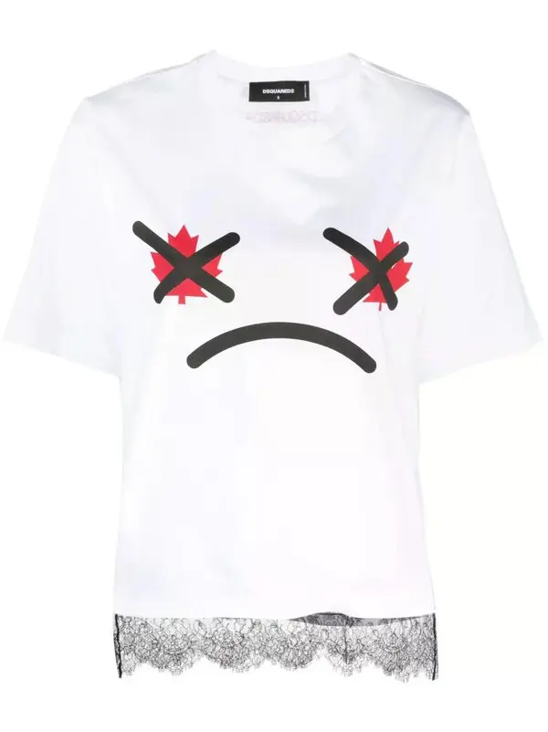 Dsquared2 Lace-trim Graphic-print T-shirt - White