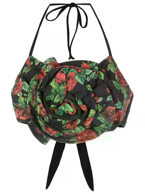 AMIR SLAMA Floral-appliqué Linen Crop Top - Black