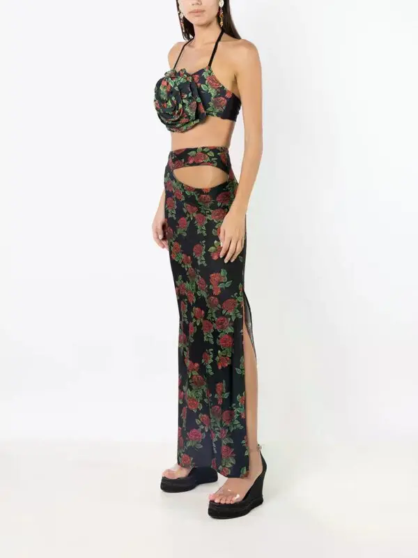 AMIR SLAMA Floral-appliqué Linen Crop Top