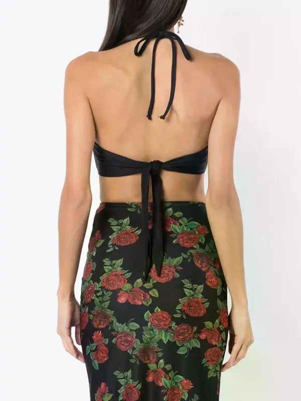 AMIR SLAMA Floral-appliqué Linen Crop Top