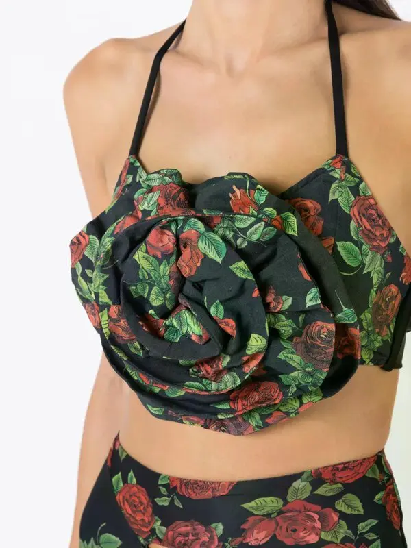 AMIR SLAMA Floral-appliqué Linen Crop Top