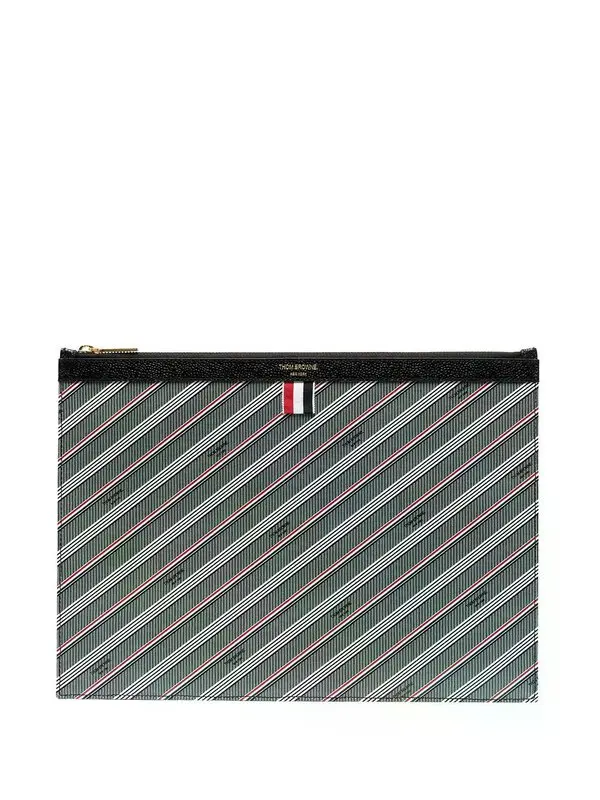 Thom Browne Striped Logo-print Pouch - Grey