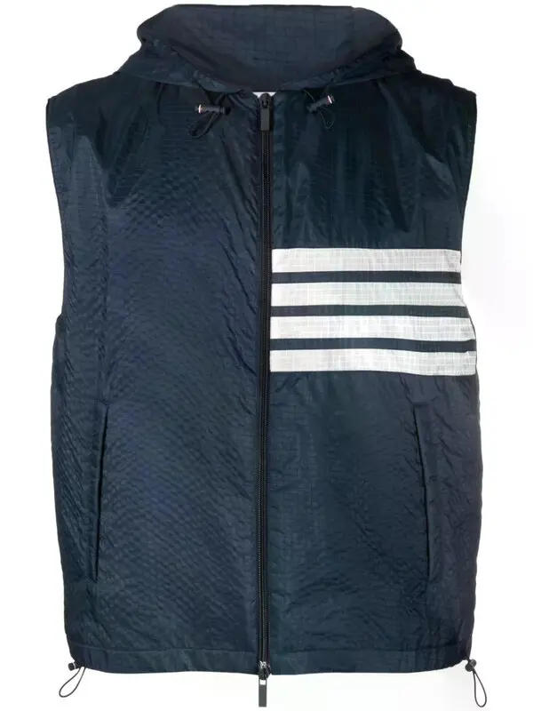 Thom Browne 4-bar Stripe Ripstop Hooded Gilet - Blue