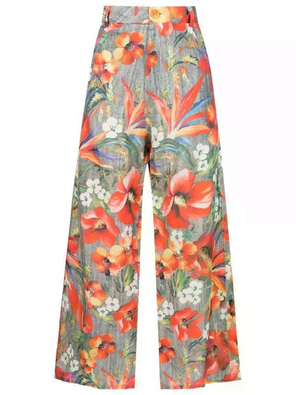 AMIR SLAMA Floral-print High-waisted Wide-leg Trousers