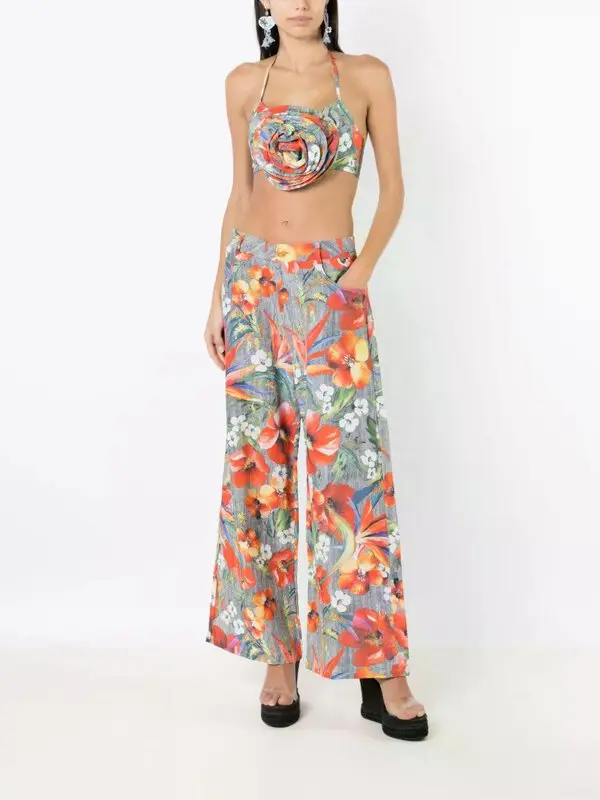 AMIR SLAMA Floral-print High-waisted Wide-leg Trousers