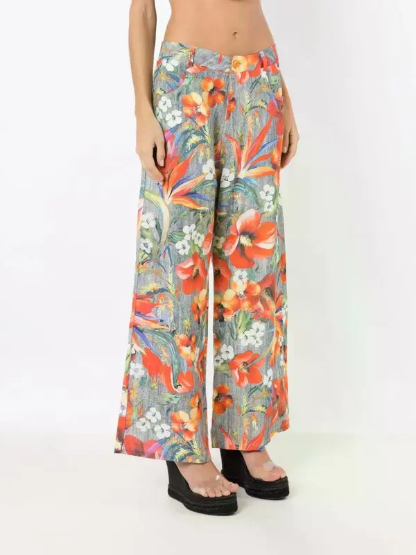 AMIR SLAMA Floral-print High-waisted Wide-leg Trousers