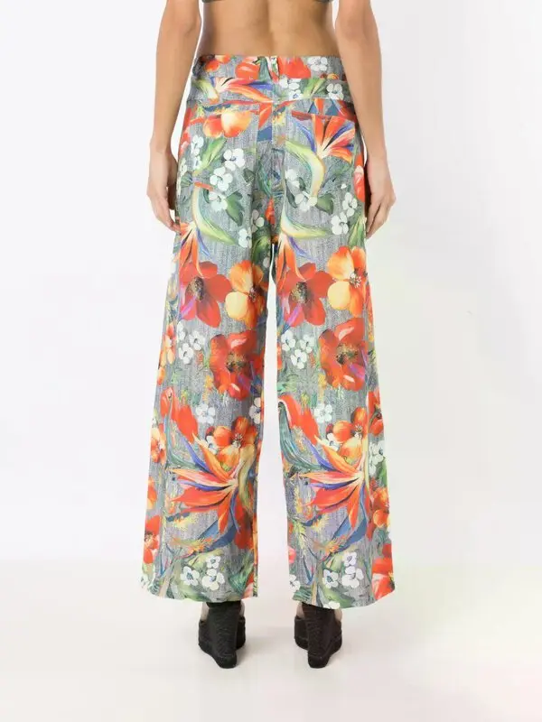 AMIR SLAMA Floral-print High-waisted Wide-leg Trousers
