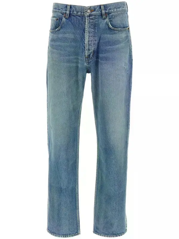 Saint Laurent Distressed Straight Leg Jeans