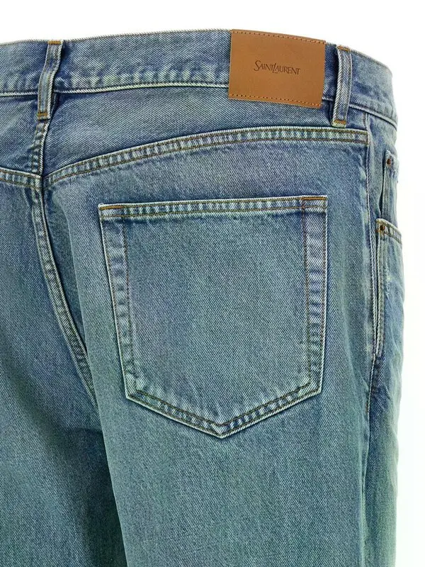 Saint Laurent Distressed Straight Leg Jeans