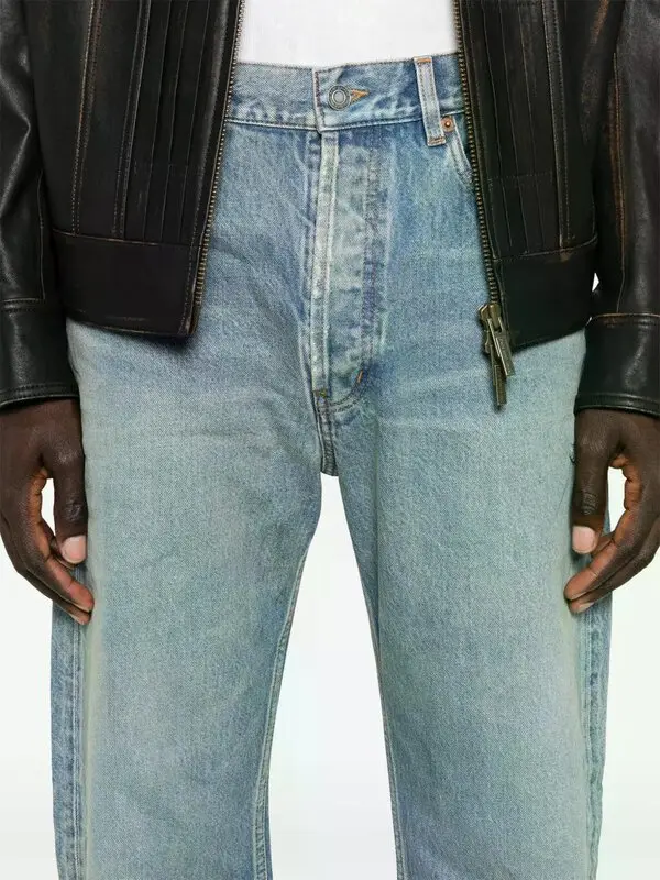 Saint Laurent Distressed Straight Leg Jeans