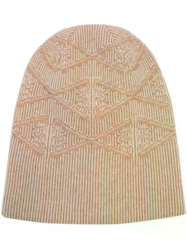 BARRIE Monogram Motif Cashmere Beanie Hat - Brown