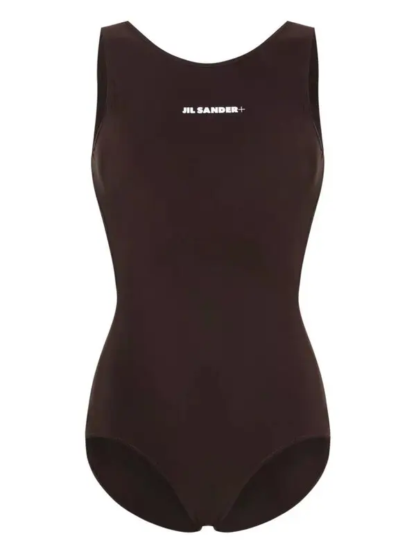 JIL SANDER Logo-print Open-back Swimsuit - Brown