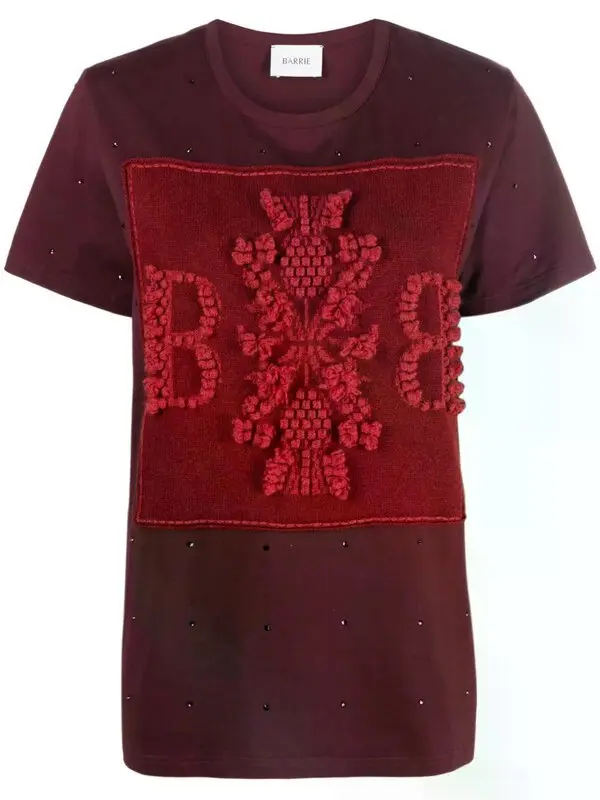 BARRIE Logo-embroidered Embellished T-shirt - Red