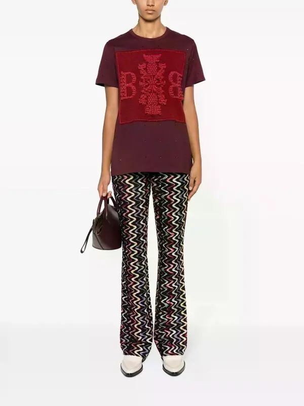 BARRIE Logo-embroidered Embellished T-shirt - Red