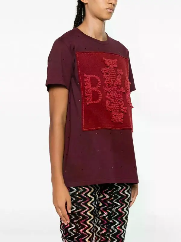 BARRIE Logo-embroidered Embellished T-shirt - Red
