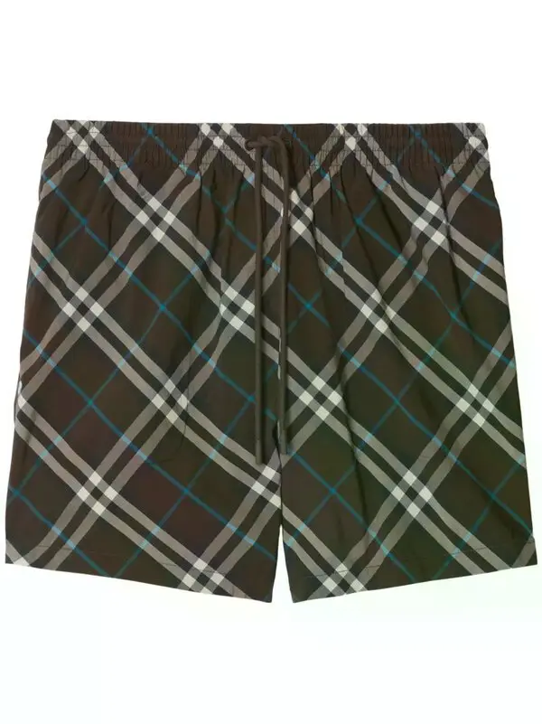 Burberry Checked Drawstring-waist Swim Shorts - Green