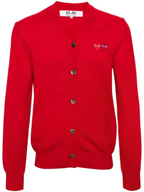 Play Comme Des Garcon Double-heart Wool Cardigan