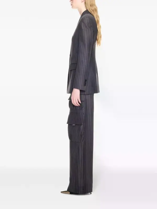 Off-White Pinstripe Virgin Wool Blazer With Embroidered Logo