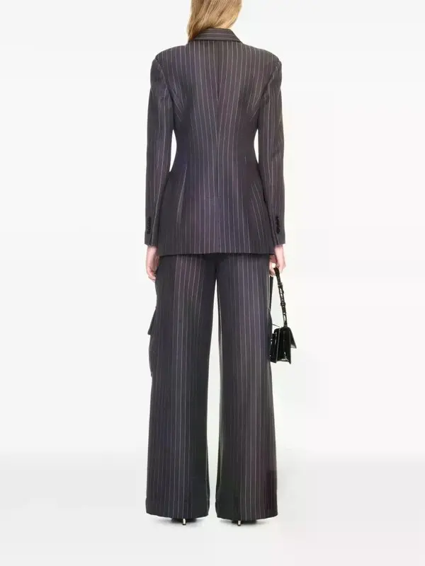 Off-White Pinstripe Virgin Wool Blazer With Embroidered Logo
