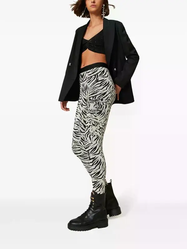 TWINSET Jacquard Knit Leggings With Tiger Print