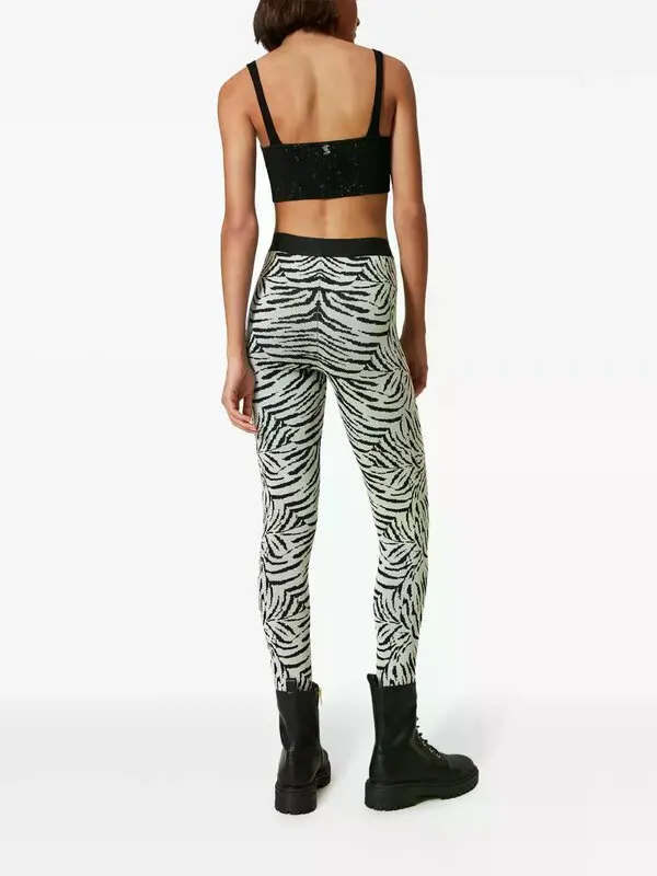TWINSET Jacquard Knit Leggings With Tiger Print