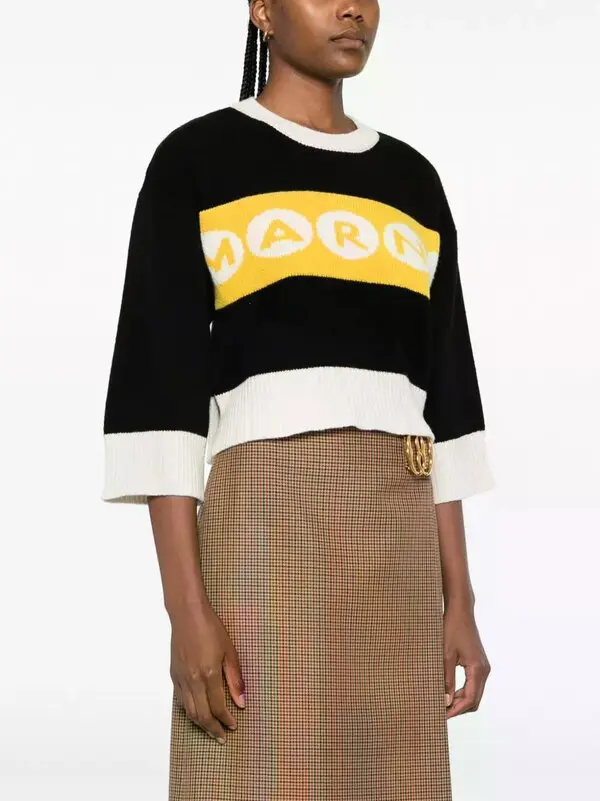 Marni Logo-intarsia Cropped Jumper - Black