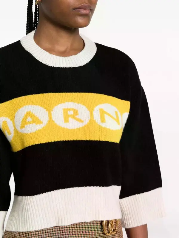 Marni Logo-intarsia Cropped Jumper - Black