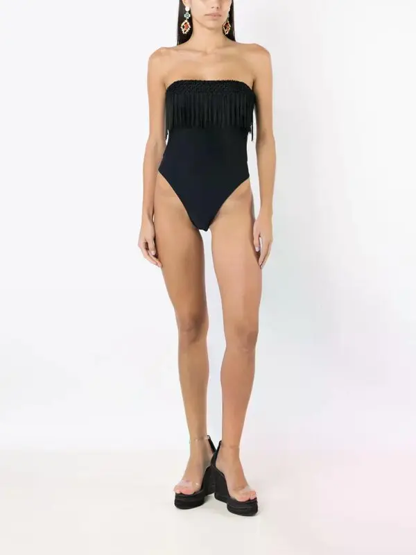 AMIR SLAMA Macramé-fringe Strapless Swimsuit