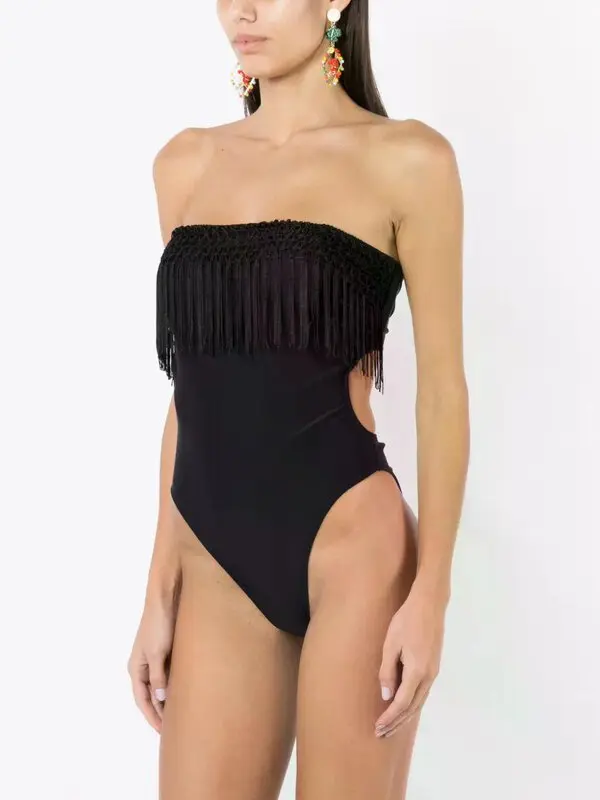 AMIR SLAMA Macramé-fringe Strapless Swimsuit