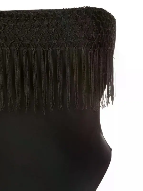 AMIR SLAMA Macramé-fringe Strapless Swimsuit