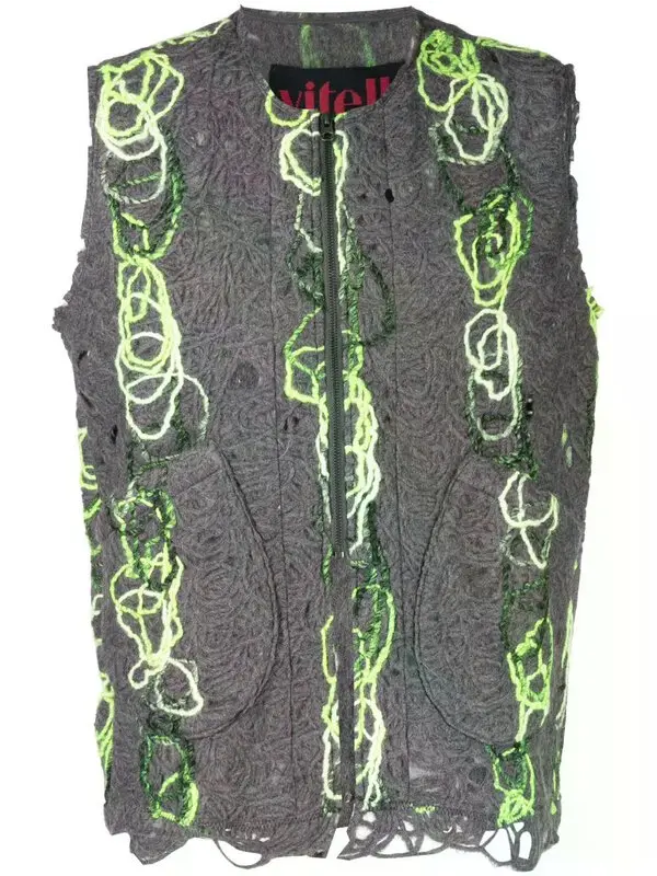 VITELLI Open-knit Distressed Zipped Waistcoat