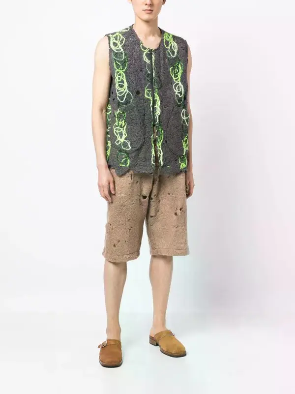 VITELLI Open-knit Distressed Zipped Waistcoat