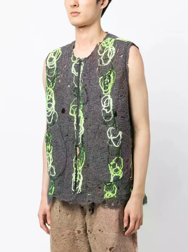 VITELLI Open-knit Distressed Zipped Waistcoat