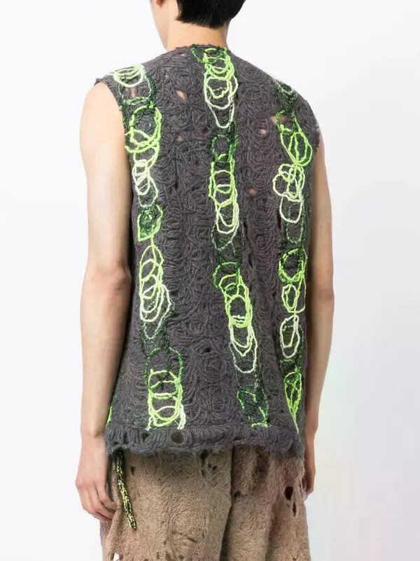 VITELLI Open-knit Distressed Zipped Waistcoat