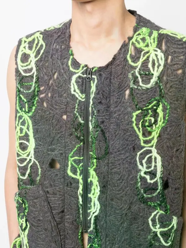 VITELLI Open-knit Distressed Zipped Waistcoat