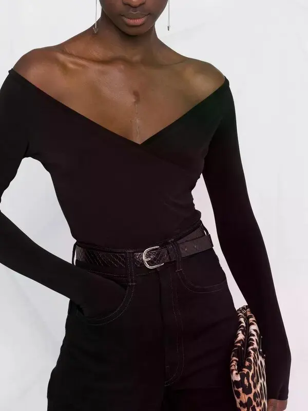 ATU BODY COUTURE Off-shoulder V-neck Long-sleeve Bodysuit