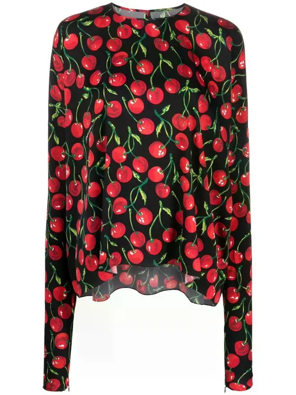 Dolce & Gabbana Cherry-print Long-sleeve Blouse - Red
