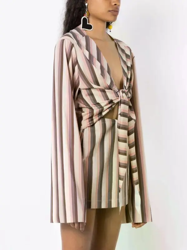 AMIR SLAMA Striped Long-sleeve Crop Top