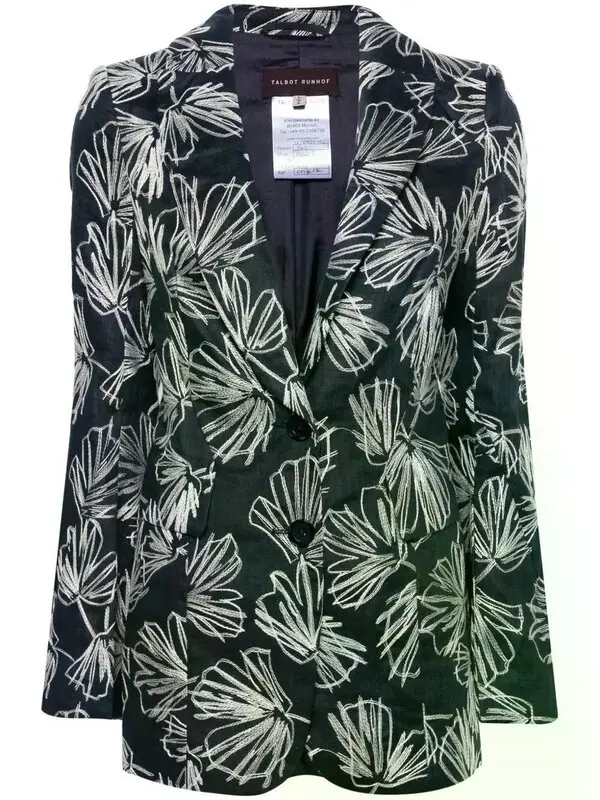 Talbot Runhof Floral-embroidered Linen Blazer - Blue