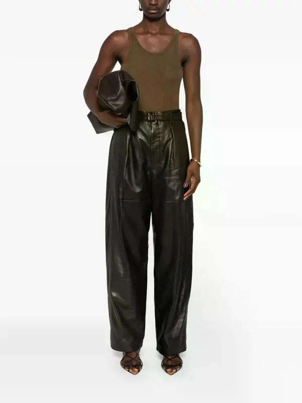 LEMAIRE Belted Lambskin Pants - Brown