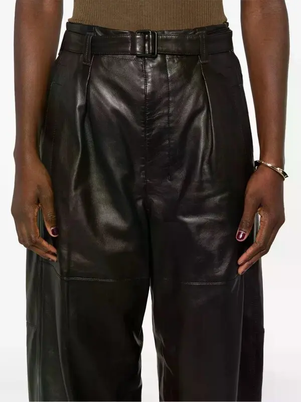 LEMAIRE Belted Lambskin Pants - Brown