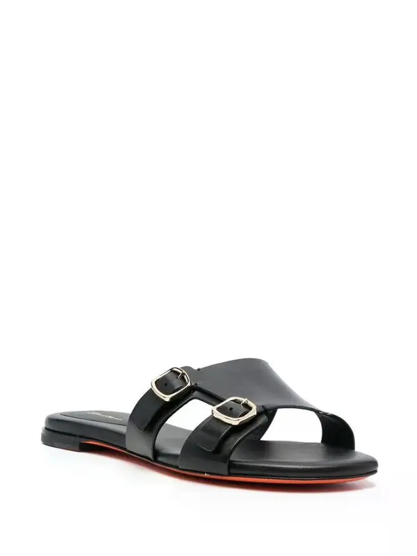 Santoni Double-strap Leather Sandals - Black