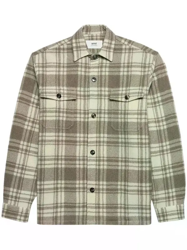 AMI Paris Plaid Wool Shirt Jacket - Neutrals
